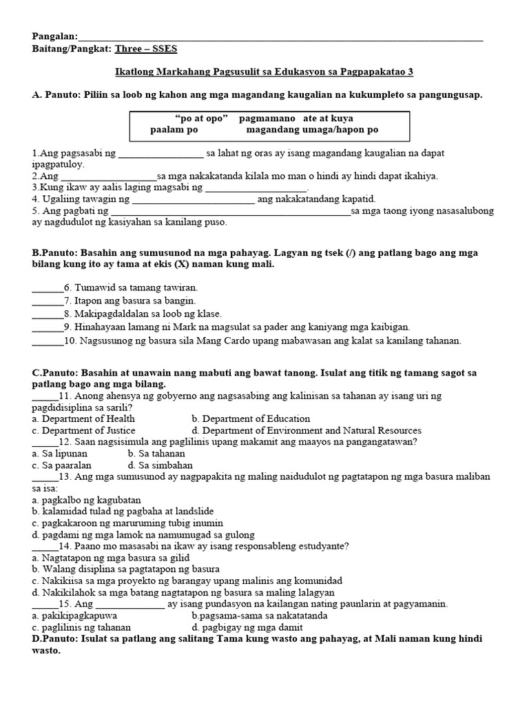 Third Quarter Summative Test For Grade 3 | PDF