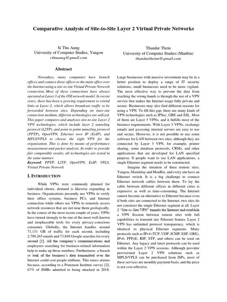 Comparative Analysis of Site-to-Site Layer 2 Virtual Private Networks ... Comparative Analysis of Site-to-Site Layer 2 Virtual Private Networks ...