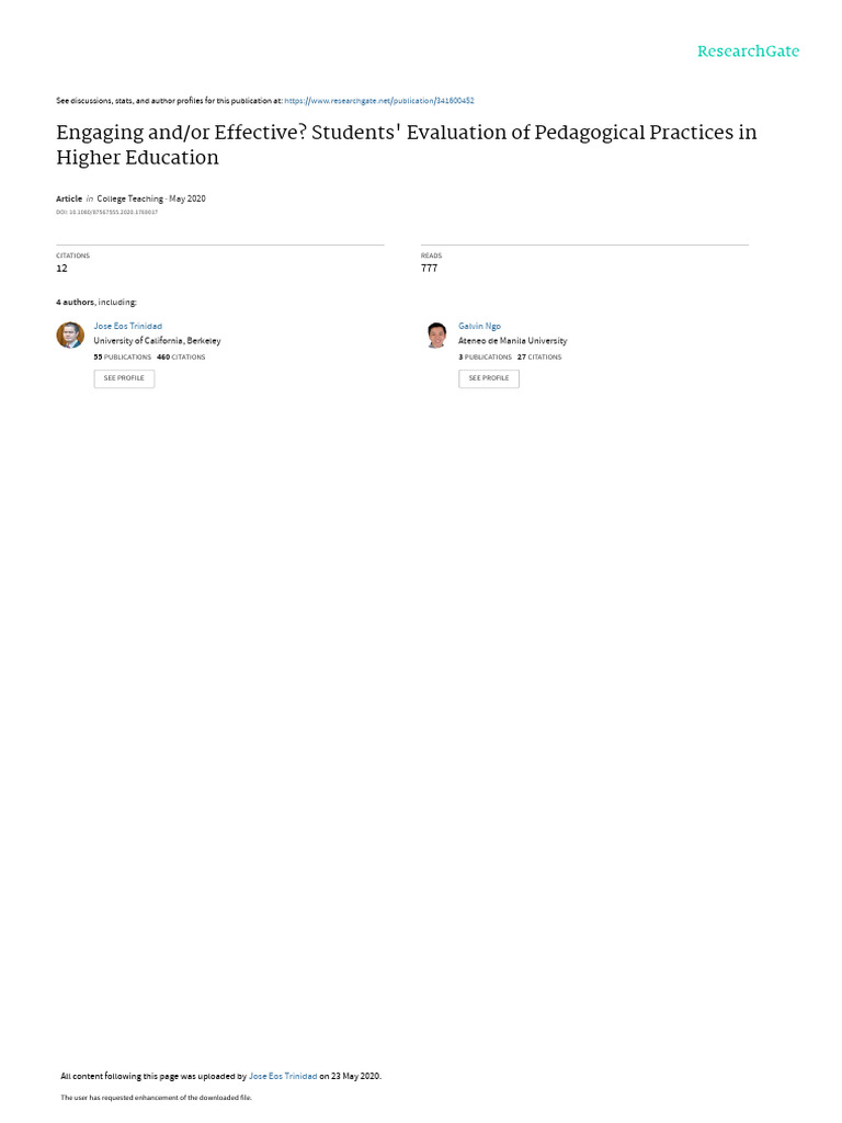 Engagingandor Effective Students Evaluationof Pedagogical Practicesin ...