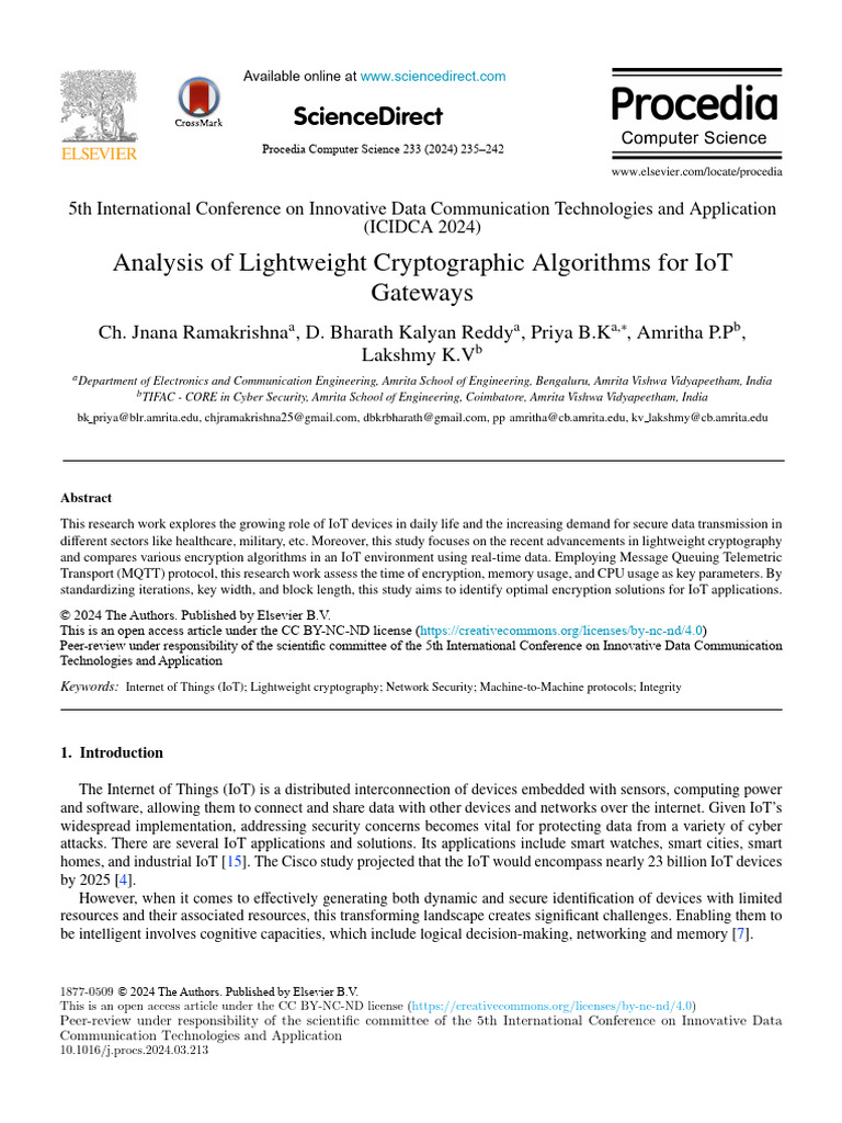Analysis of Lightweight Cryptographic Algorithms For Iot Gateways Analysis of Lightweight ...