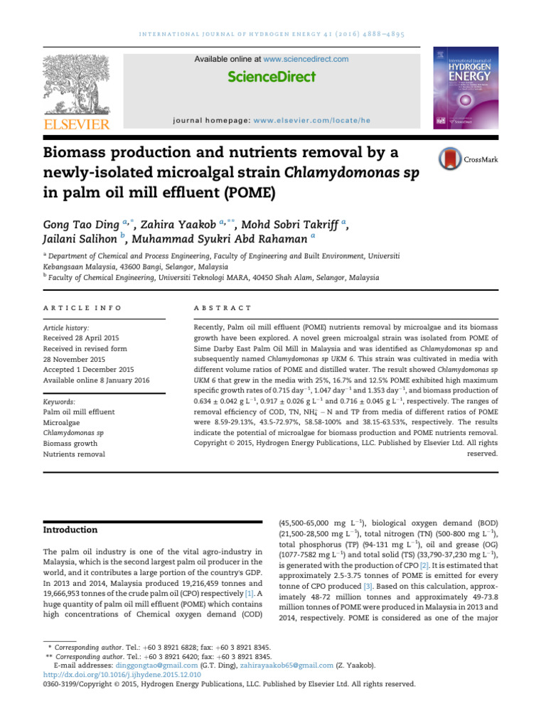 Biomass Production and Nutrients Removal by A Newly-Isolated Microalgal ...