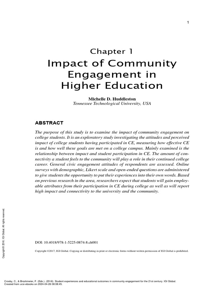Chapter 1 Impact of Community Engagement in Higher Education | PDF ...