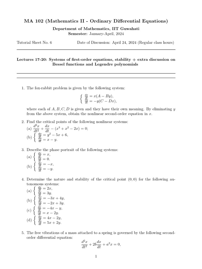 Differential Equations Tutorial Sheet 6 | PDF | Calculus | Differential ...