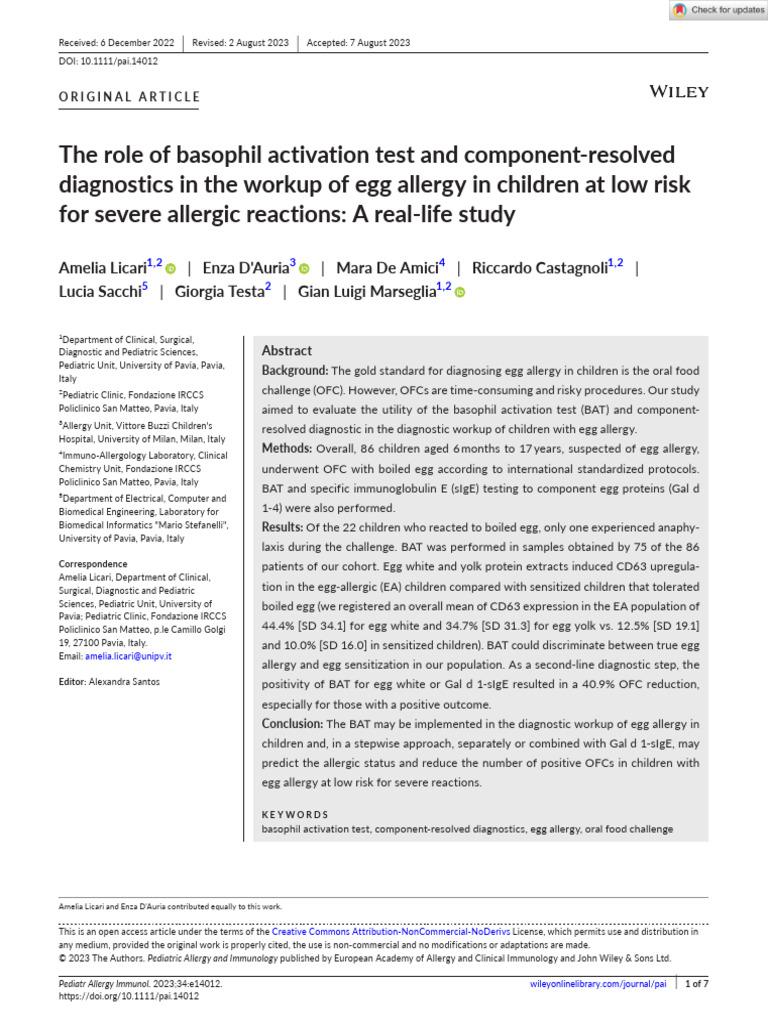 Pediatric Allergy Immunology - 2023 - Licari - The Role of Basophil ...
