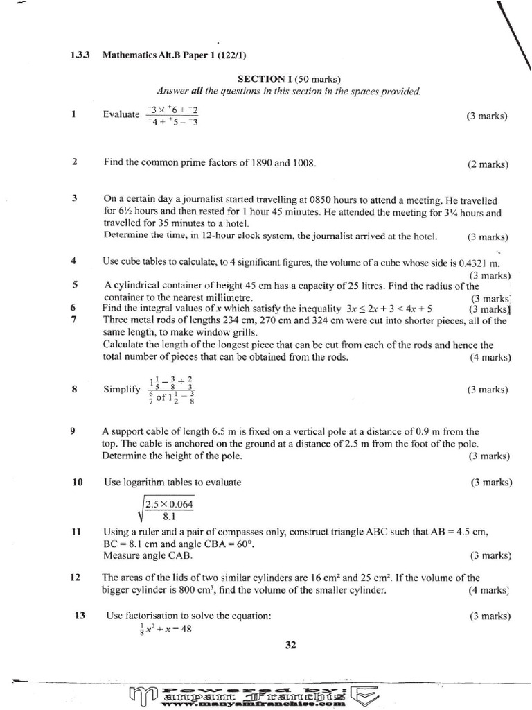 2011 Pp1-Mathematics Altb pp1 Quiz - Atika School | PDF