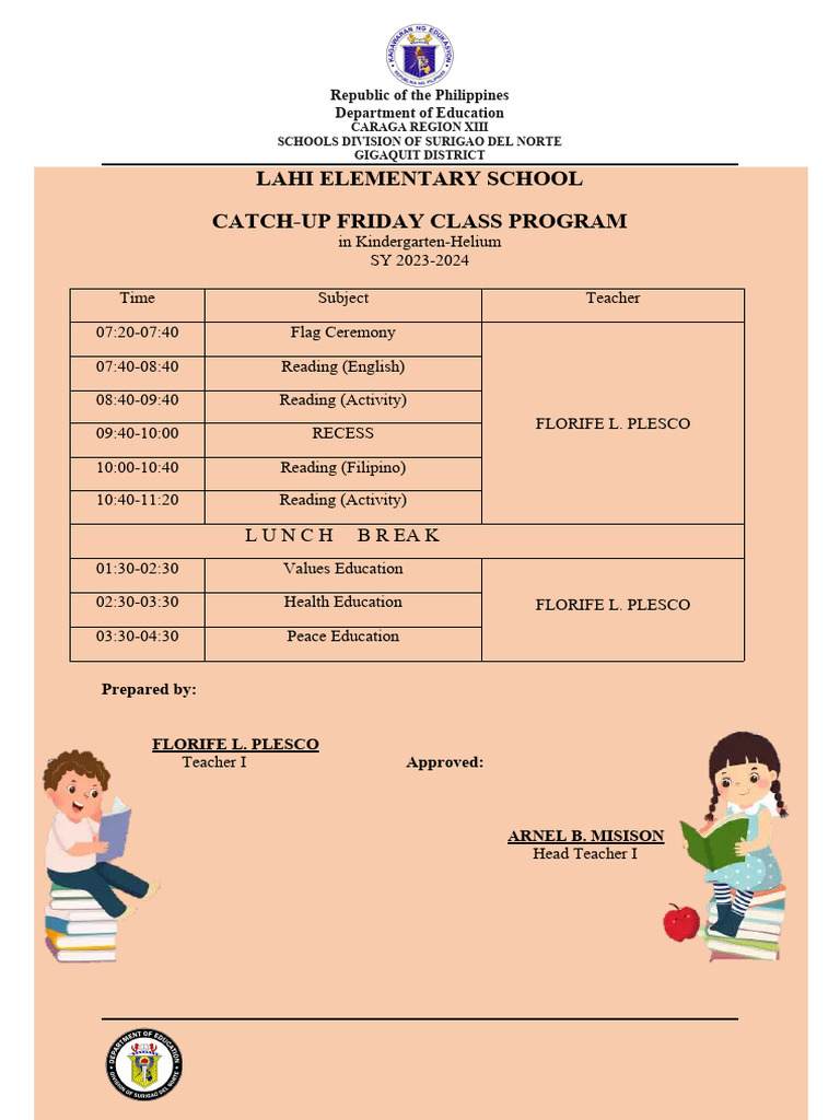 Class Program Catch Up | PDF | Educational Organizations | Educational Institutions