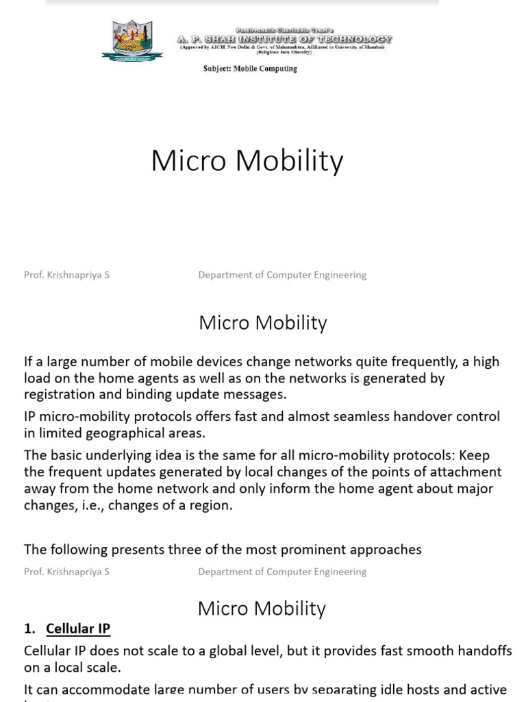 Micro Mobility, CIP, HAWAII, HMIPv6 | PDF | Computer Network | Internet ...