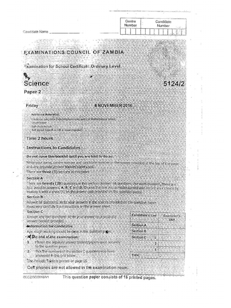 2016 Science Paper 2 Past Paper | PDF