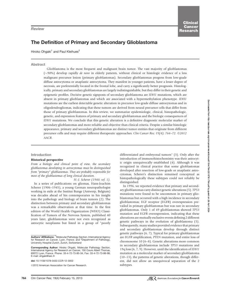 The de Finition of Primary and Secondary Glioblastoma: Review | PDF ...