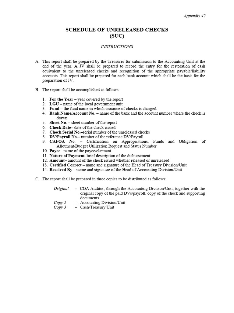 Appendix 42 - Instructions - SUC | PDF | Finance & Money Management