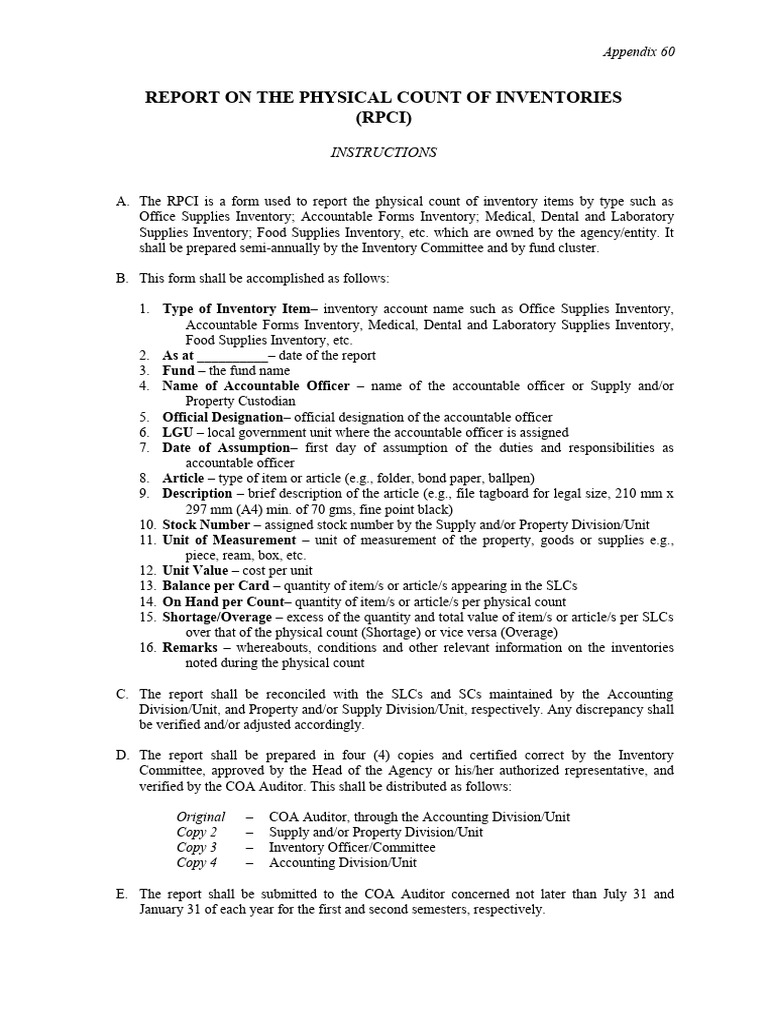 Appendix 60_Instructions - RPCI | PDF | Inventory | Economies
