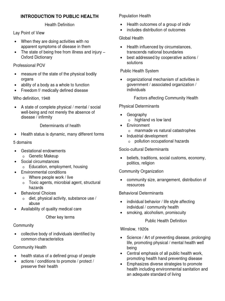 Overview of Public Health Concepts | PDF | Public Health | Preventive ...