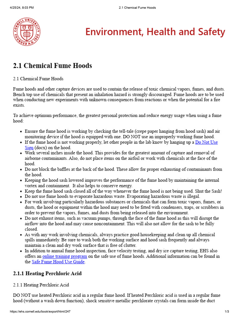 Safe Use and Maintenance of Fume Hoods | PDF | Laboratories