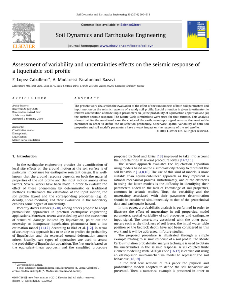 Assessment of variability and uncertainties effects on the seismic response of | PDF ...