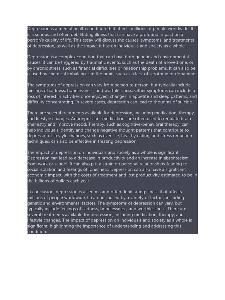 Depression is a mental health condition that affects millions of people worldwide | PDF | Major ...