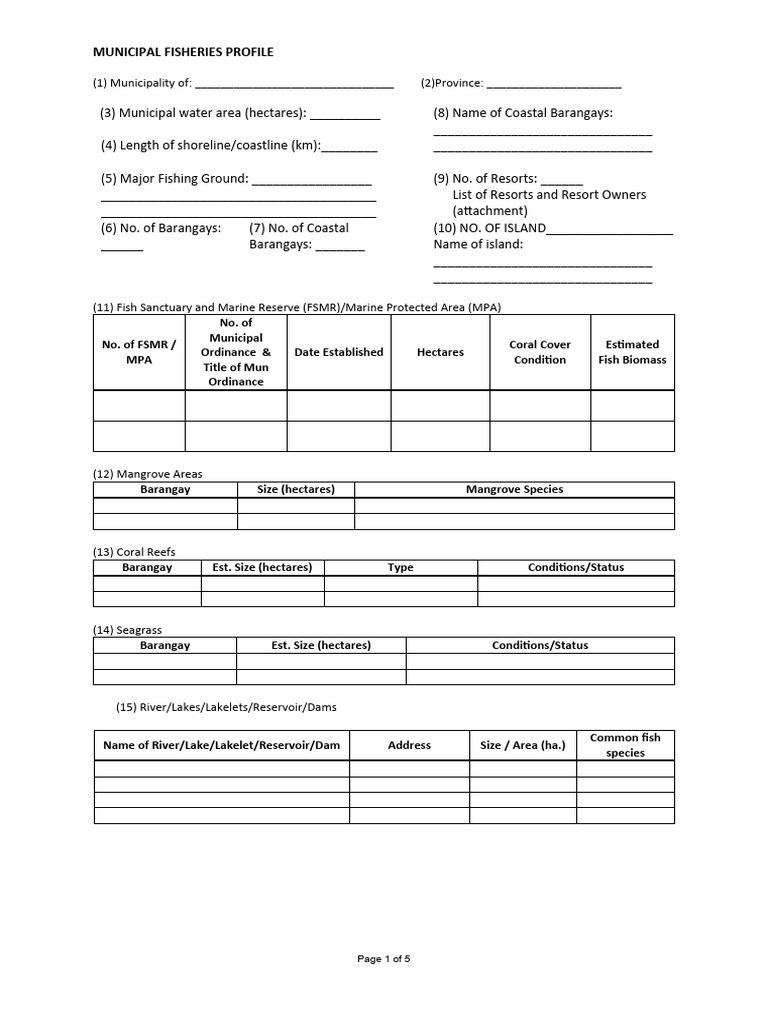 Mun Fisheries Profile Form Sept2020 | PDF | Coast | Aquaculture