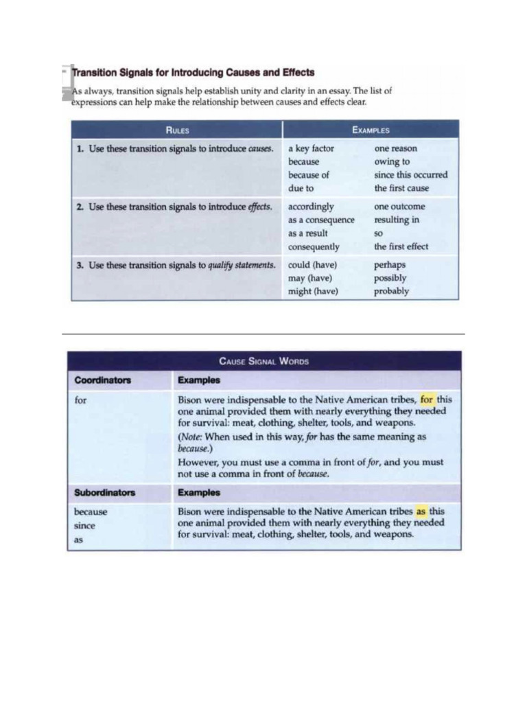 Transition signals for introducing causes and effects | PDF