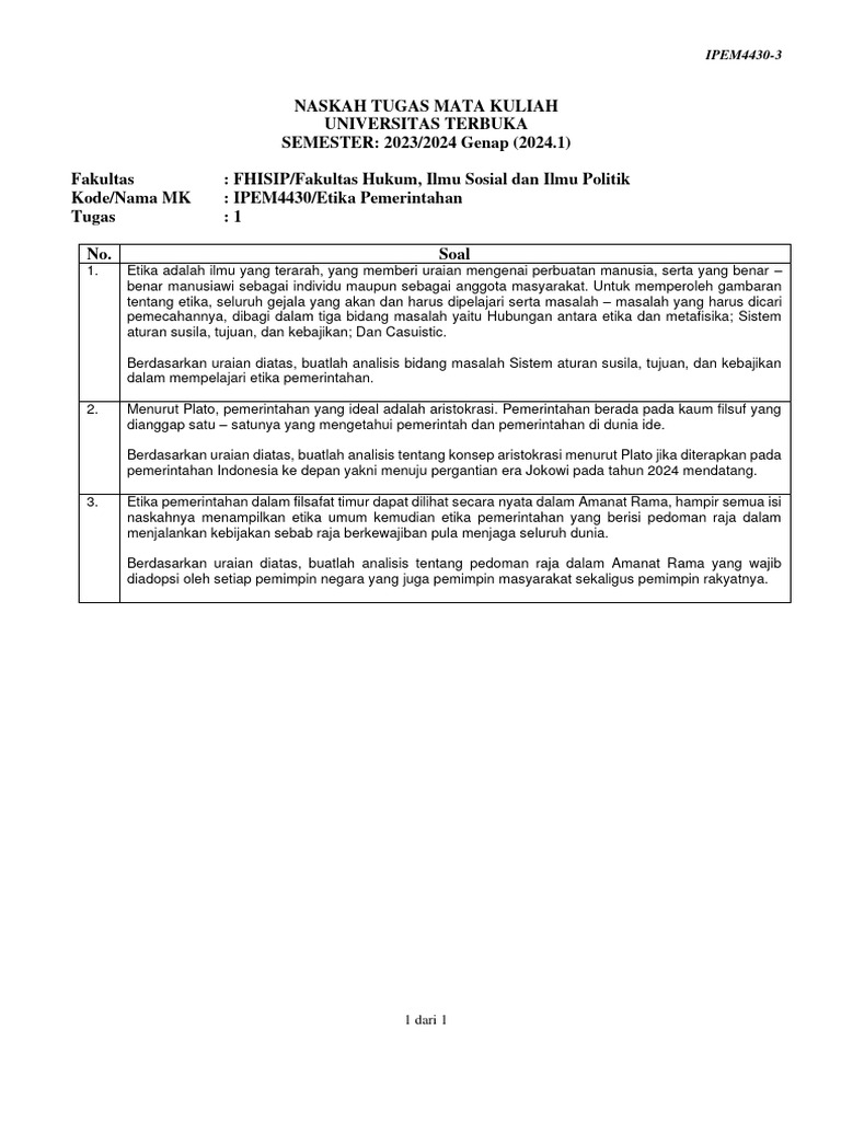 Soal Ipem4430 tmk1 3 | PDF | Politik | Sains & Matematika