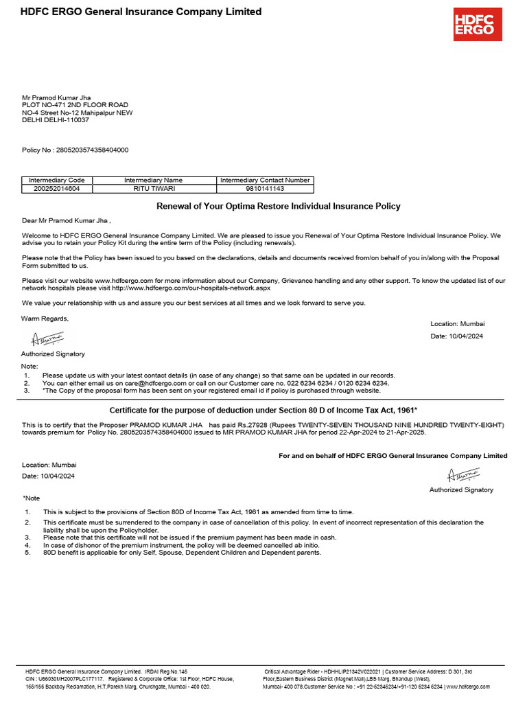 Pramod Kumar Jha HDFC Health | PDF | Obesity | Insurance