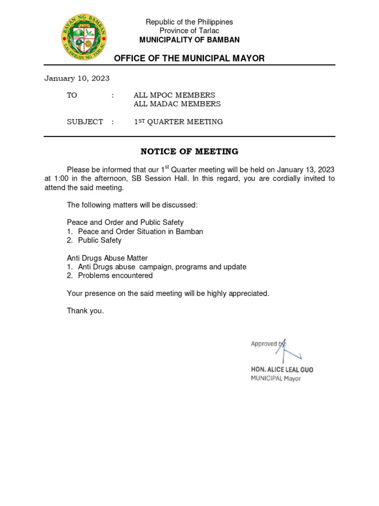 NOTICE OF MEETINGS | PDF