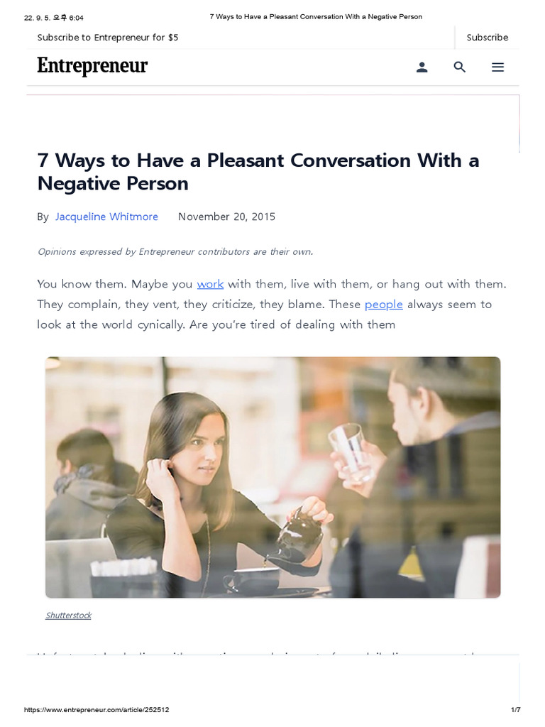 7 Ways To Have A Pleasant Conversation With A Negative Person | PDF ...