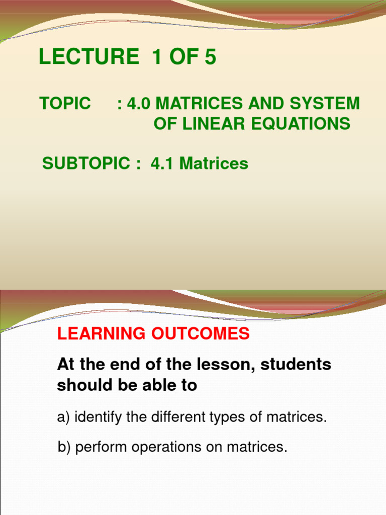 Chapter 4 Lecture 1 of 5 | PDF | Matrix (Mathematics) | Mathematics