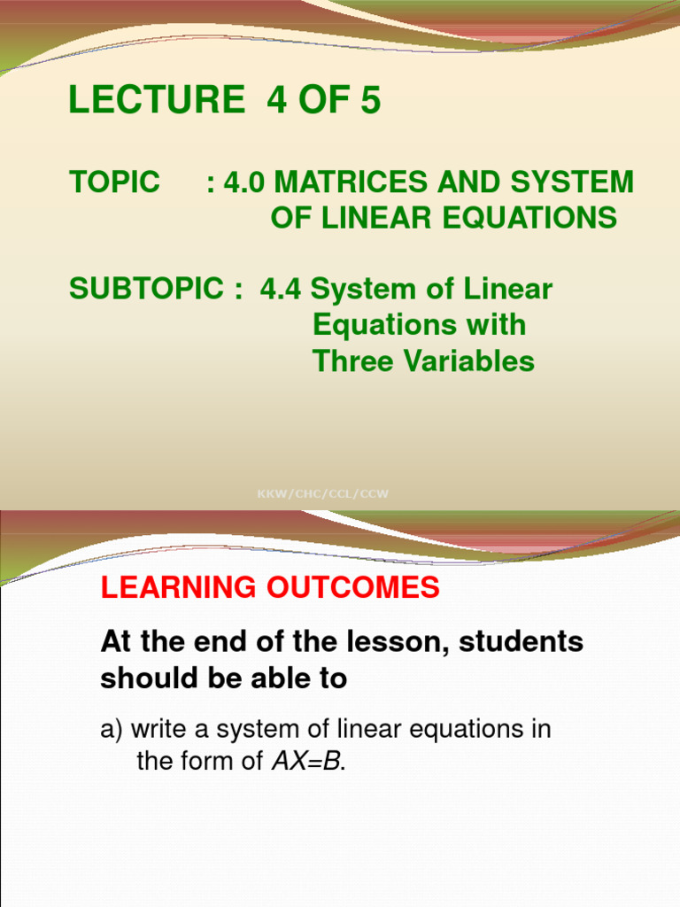 Chapter 4 Lecture 4 of 5 | PDF | System Of Linear Equations ...