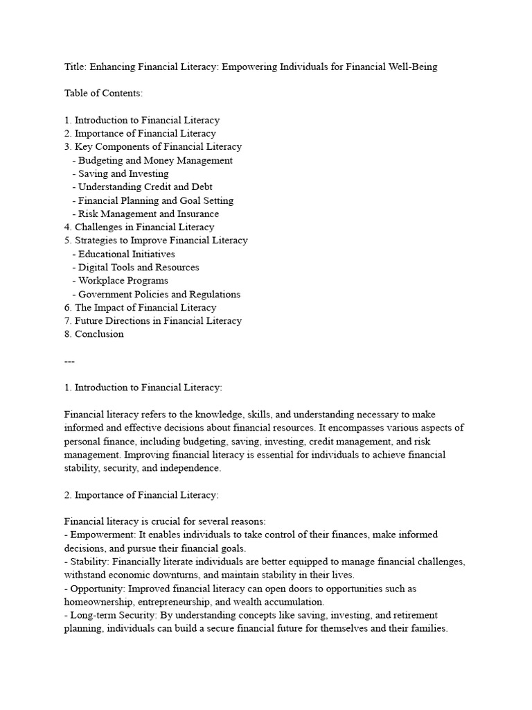Boosting Financial Literacy for Empowerment | PDF | Financial Literacy ...