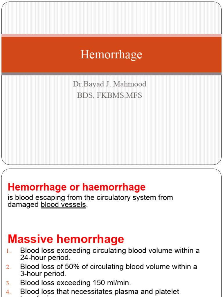 Lecture 7 Hemorrhage | PDF | Bleeding | Human Diseases And Disorders