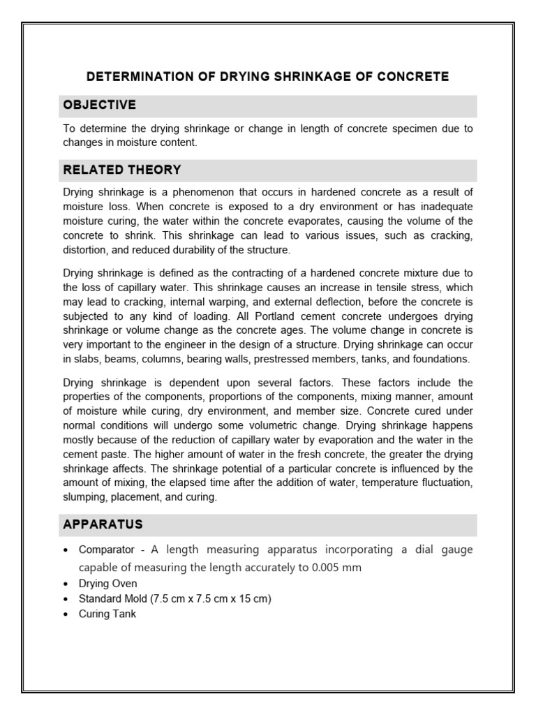 Drying Shrinkage Test Procedure | PDF | Concrete | Reinforced Concrete