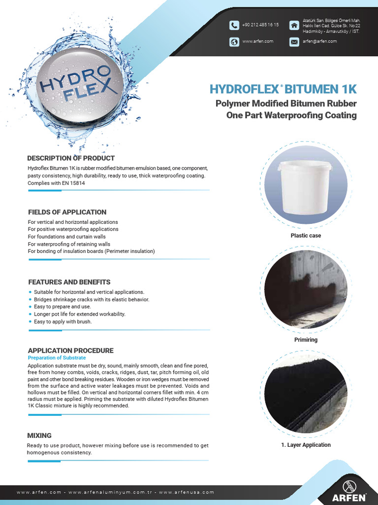 Hydroflex Bitumen 1K - TDS (Eng) | PDF | Coating | Water