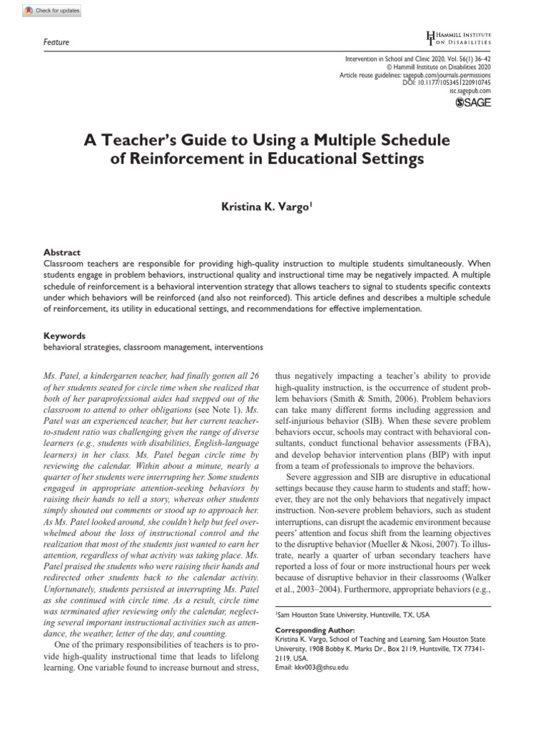 A Teacher's Guide To Using A Multiple Schedule of Reinforcement in ...