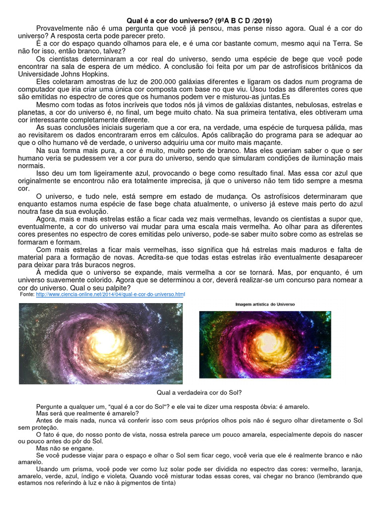 Cor do Universo: Descubra o Verdadeiro Tom | PDF | Lua | Cor