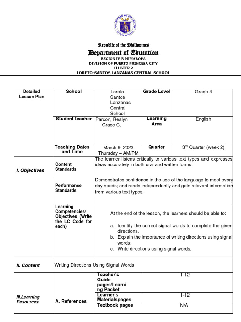 1st Detailed Lesson Plan | Download Free PDF | Adverb | Learning