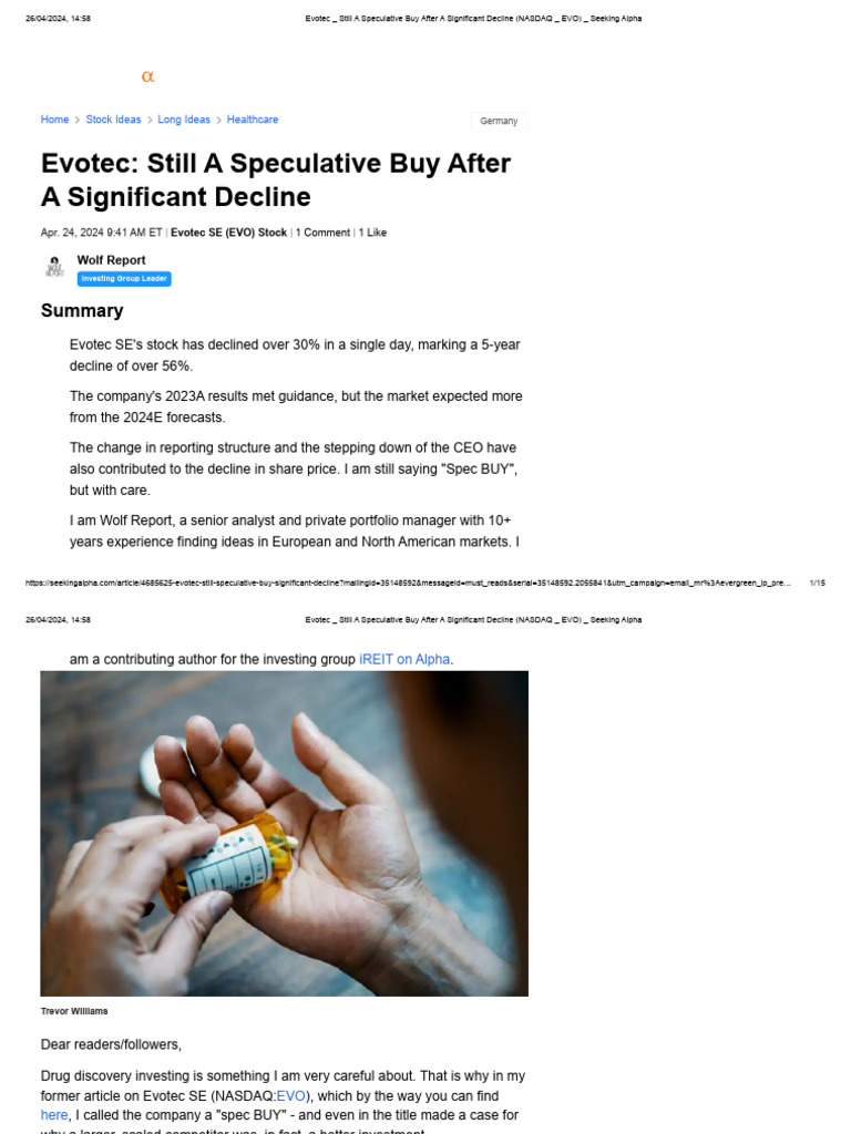 Evotec - Still A Speculative Buy After A Significant Decline (NASDAQ - EVO) - Seeking Alpha ...