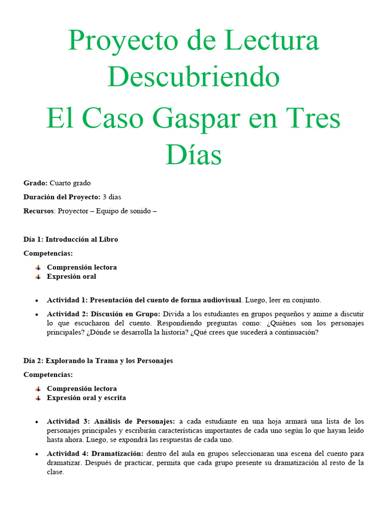 Proyecto de Lectura: El Caso Gaspar | PDF
