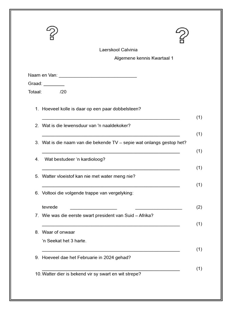 Algemene Kennis Kwartaal 1 | PDF
