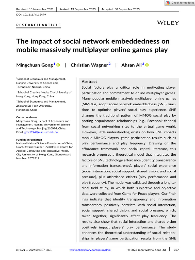 The Impact of Social Network Embeddedness On Mobile Massively ...