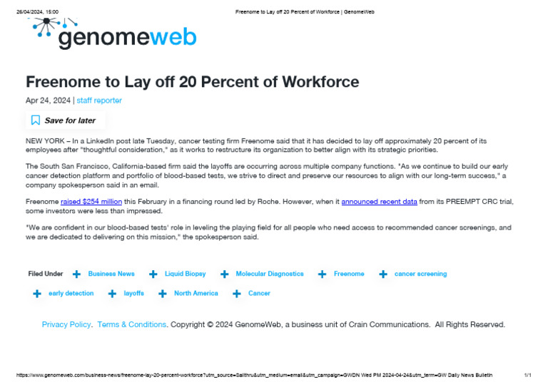 Freenome Cuts 20% Workforce Amid Restructuring | PDF | Finance & Money ...