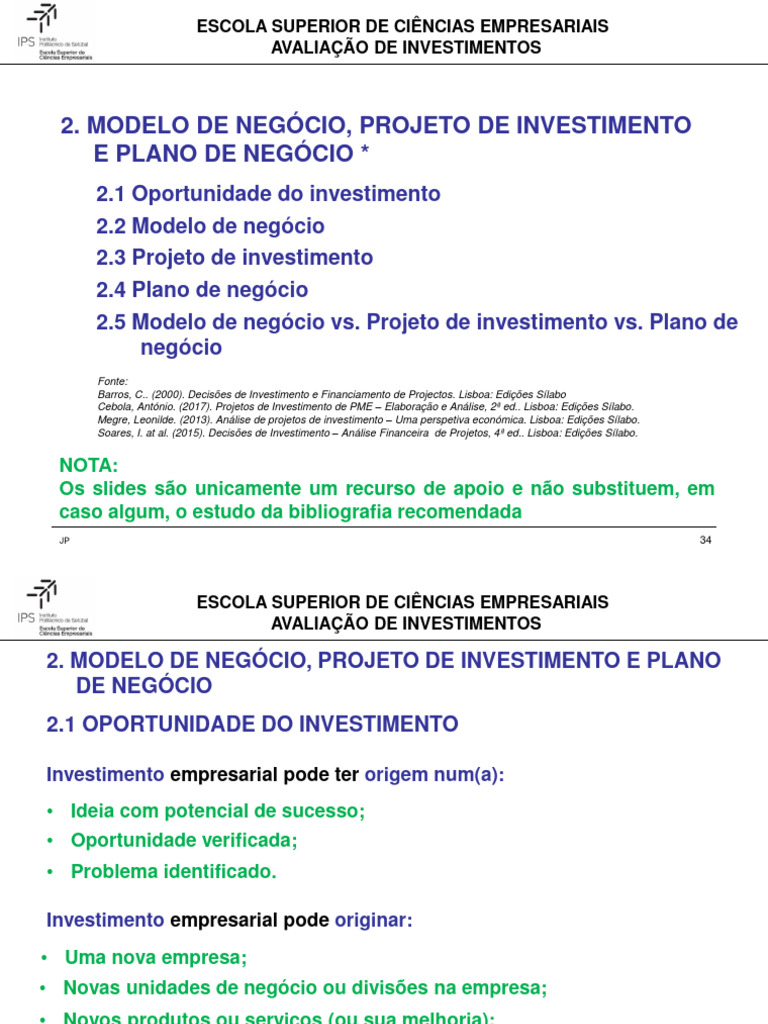 Cap 02-MODELO DE NEGOCIO PROJETO DE INVESTIMENTO E PLANO DE NEGOCIO Pag34 67 | PDF ...