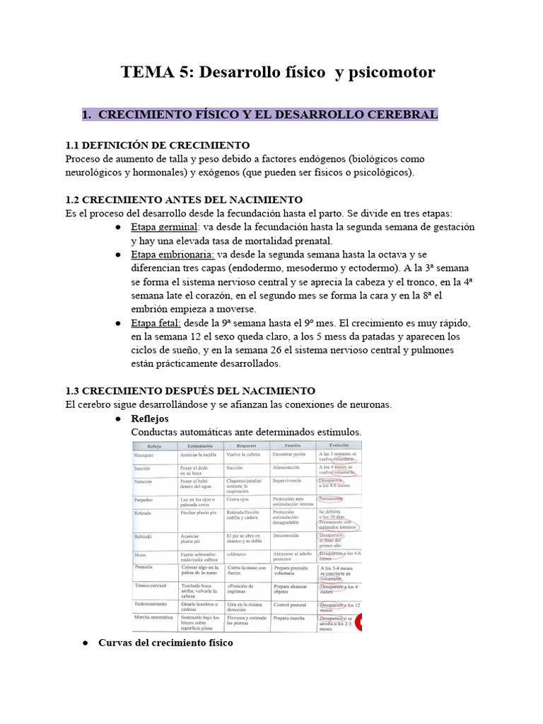 TEMA 5 - Desarrollo Físico y Psicomotor | Descargar gratis PDF | Embrión | Feto