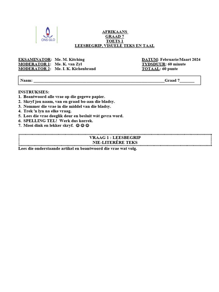 Toets 1 - Begrip, Visuele Teks, Taal 2024 | PDF