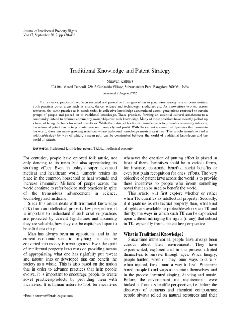 Patenting Aspects of Traditional Knowledge and Natural Products | PDF ...