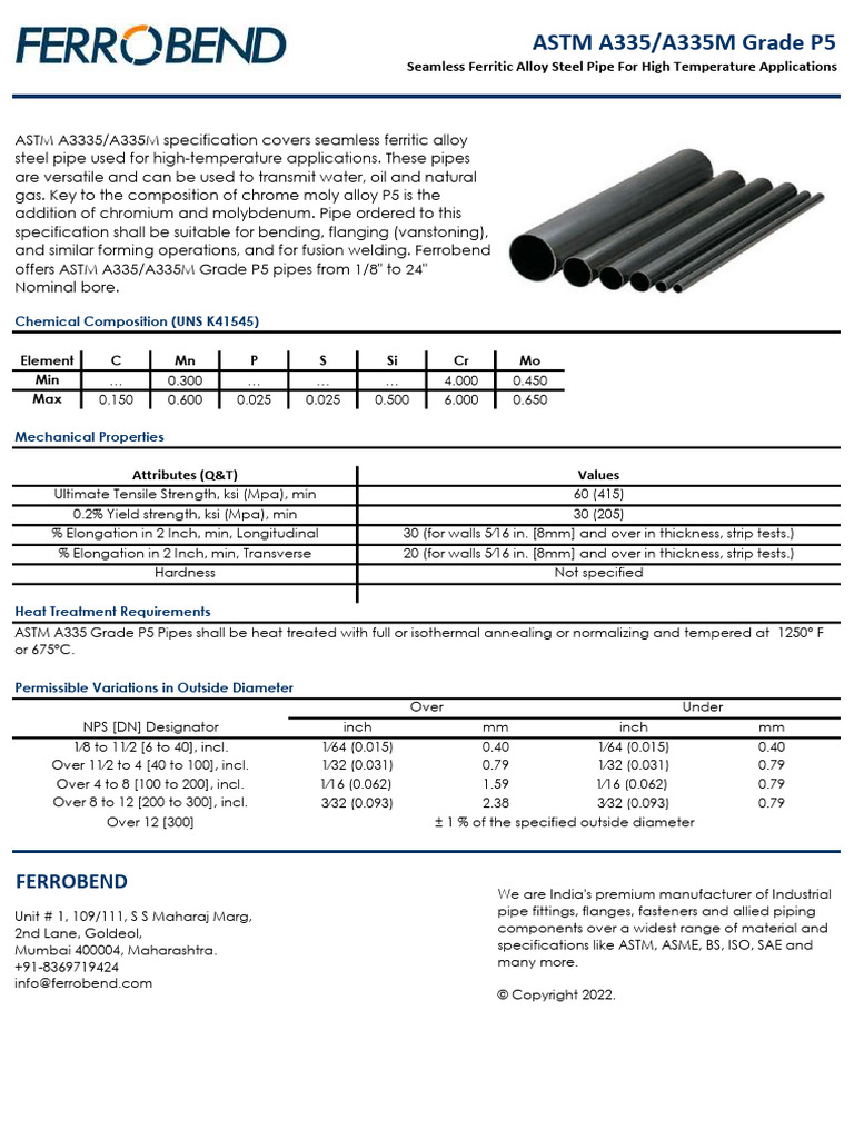 Astm A335 A335m Grade p5 | Download Free PDF | Pipe (Fluid Conveyance ...