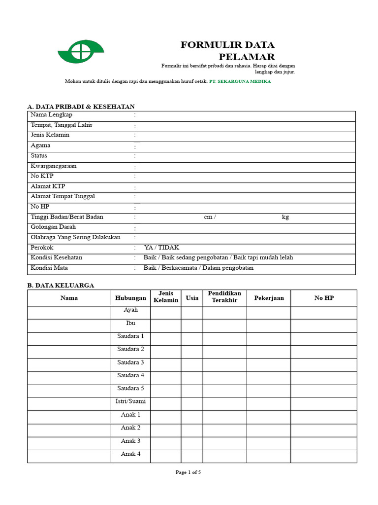 Formulir Data Pelamar 2023 | PDF