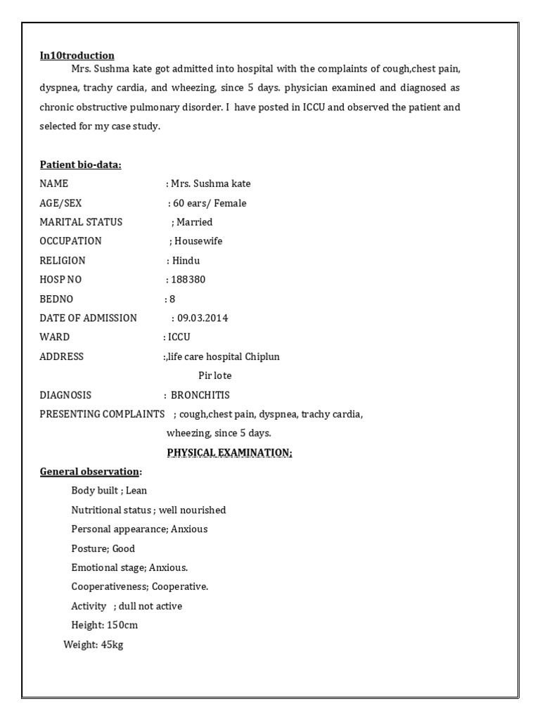 Case Study On Bronchitis | PDF | Chronic Obstructive Pulmonary Disease | Bronchitis