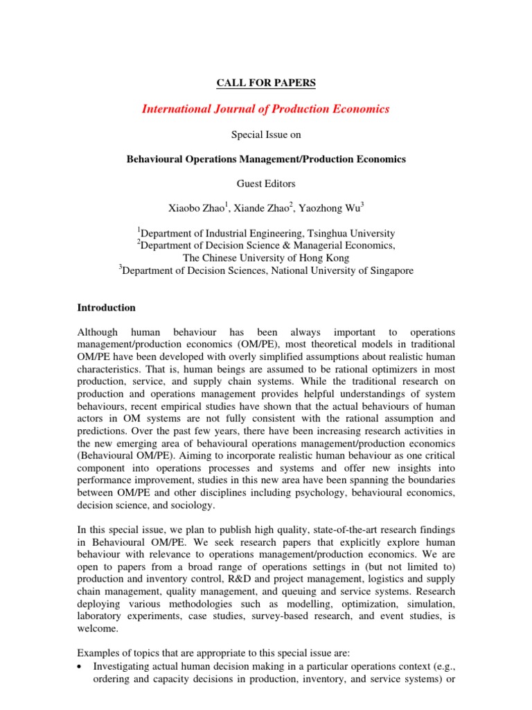 Behavioral Operations Management | PDF | Decision Theory | Operations ...