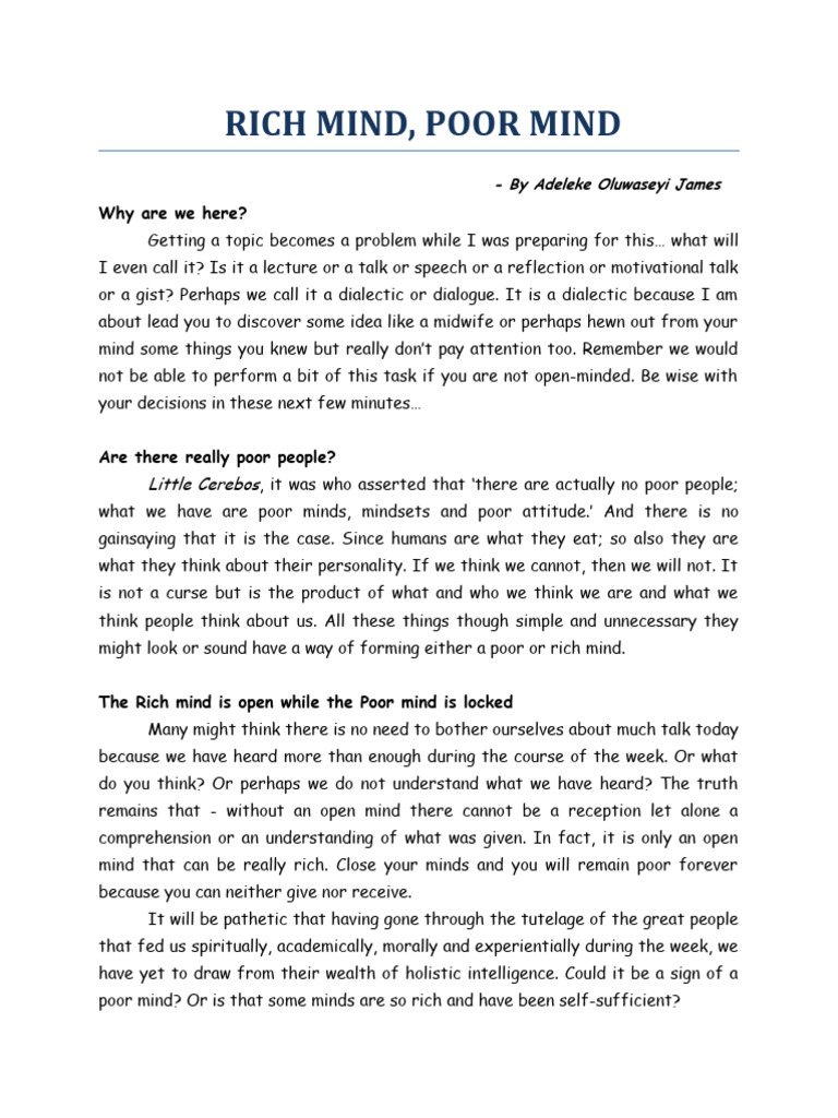 Rich Mind, Poor Mind | Download Free PDF | Behavioural Sciences | Cognition