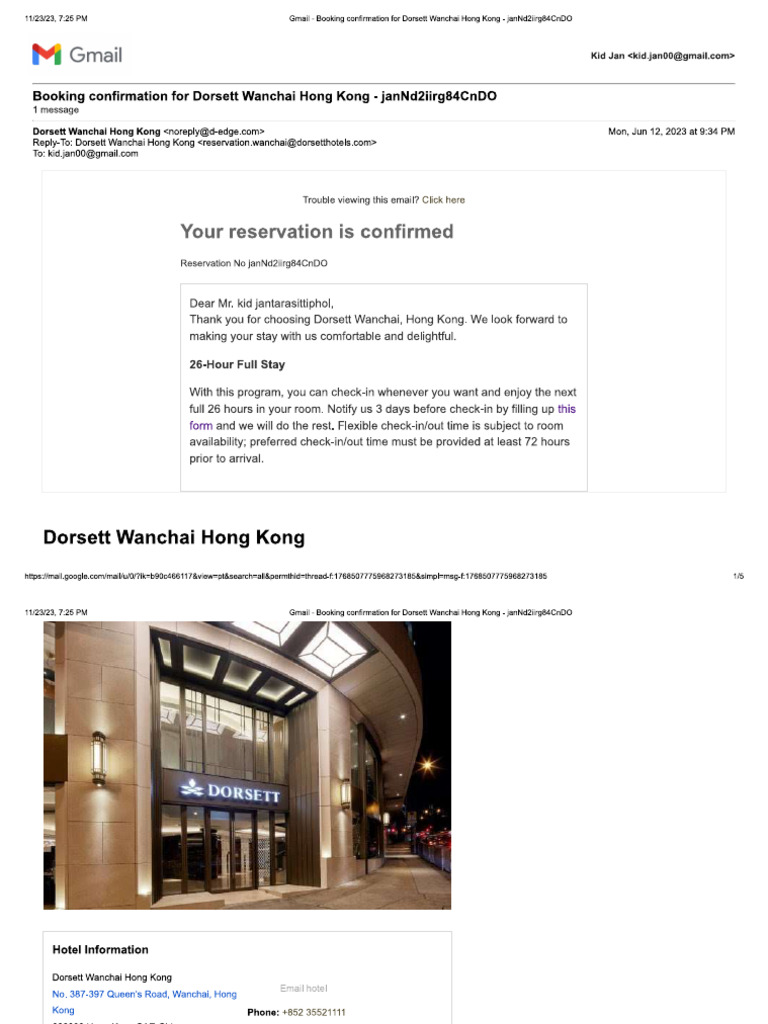 Dorsett Wanchai Reservation | PDF