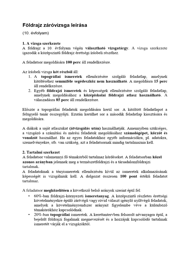 Foldrajz - Vizsgaleiras - 2019 1 | PDF
